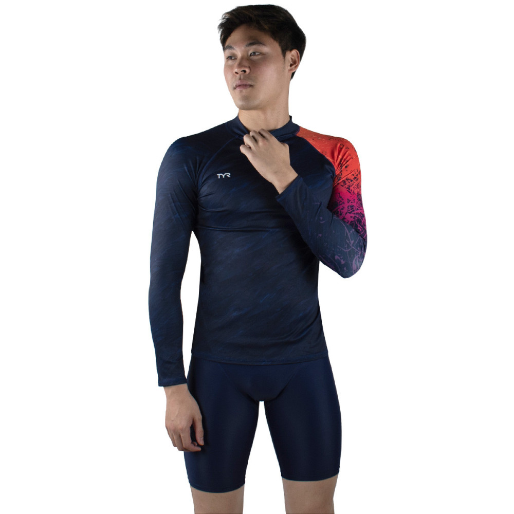 TYR Solstice Men's Long Sleeve Rashguard - Aqua Fitness